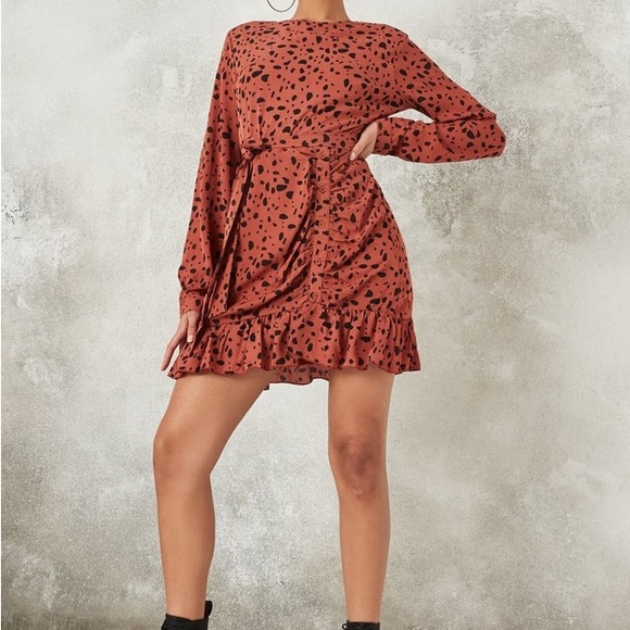 Missguided | Dresses | Ruched Side Tea Dress Dalmatian Rust | Poshmark